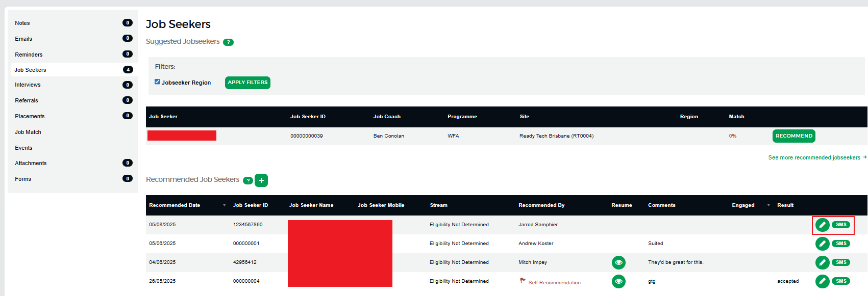 Job Ready Comms Module - Job Seeker Engagement Tracking for Vacancies
